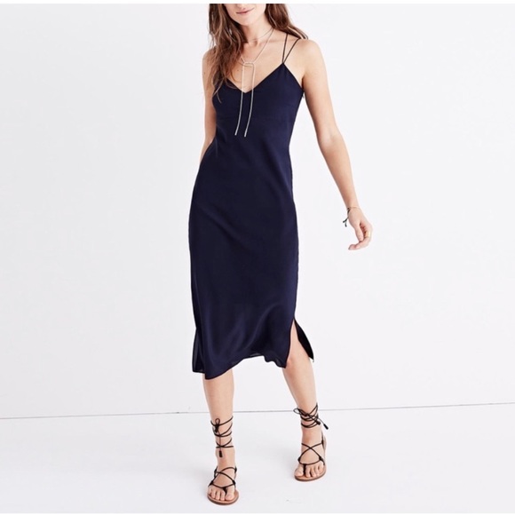 Madewell | Dresses | Madewell Sexy Slinky Silk Slip Midi Dress In Dark ...